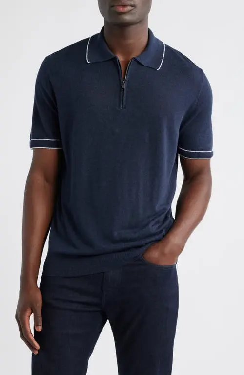 BOSS Jiovanotto Quarter Zip Polo - Dark Blue