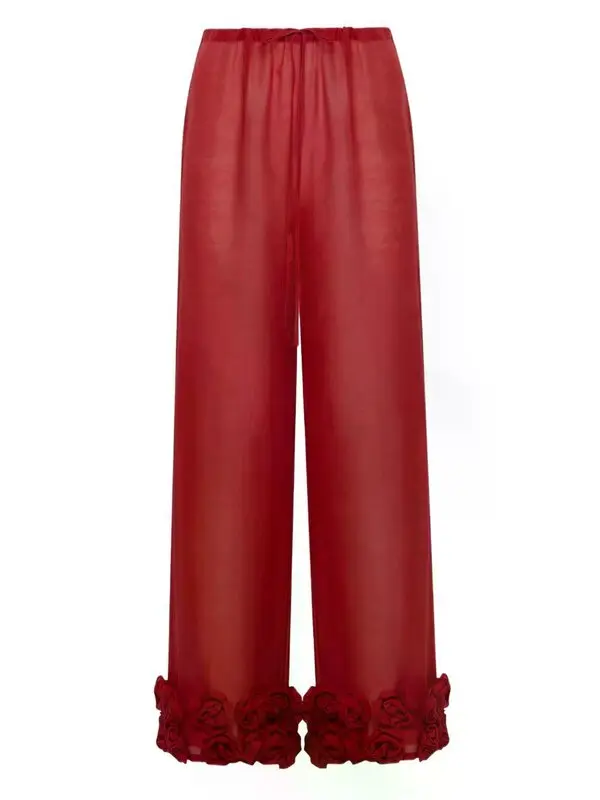 Oseree Trousers With Ruffle Hem - Red