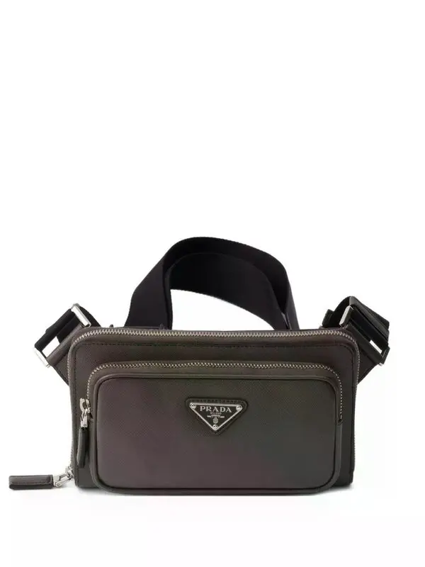 Prada Saffiano Leather Belt Bag With Enameled Triangle Logo - Grey