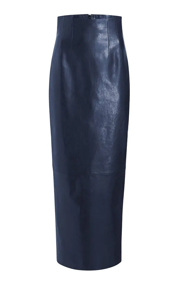 Khaite Loxley Leather Maxi Skirt - Navy