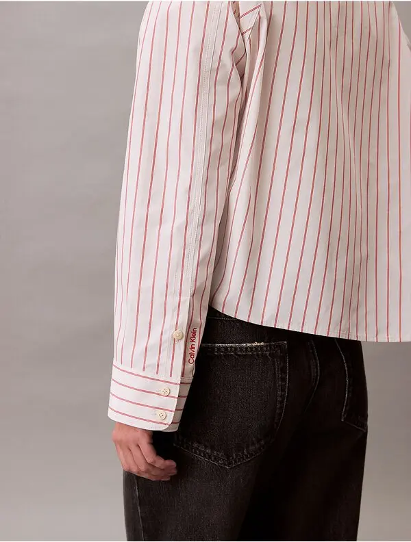 Calvin Klein Stripe Cropped Boxy Button-down Shirt - Chalk