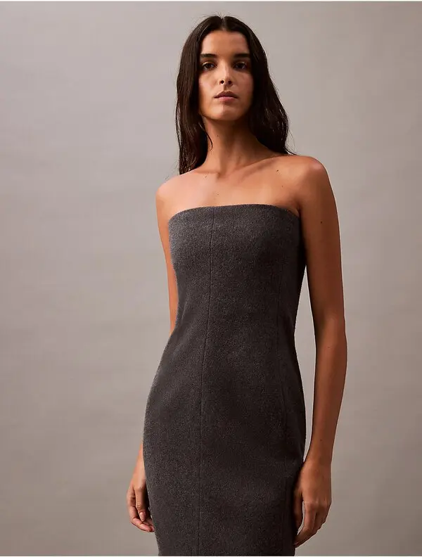 Calvin Klein Brushed Wool Blend Strapless Dress In Charcoal Melange - 65%  Off | Editorialist