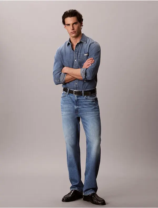 Calvin Klein Standard Straight Jeans With Monogram Logo - Barrier Blue