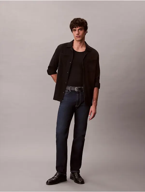 Calvin Klein Standard Straight Jeans With Monogram Logo - Deep Ravine