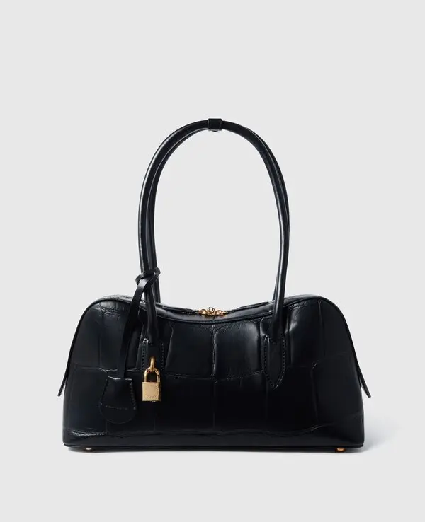 Stella McCartney Ryder Crocodile-embossed Shoulder Bag - Black