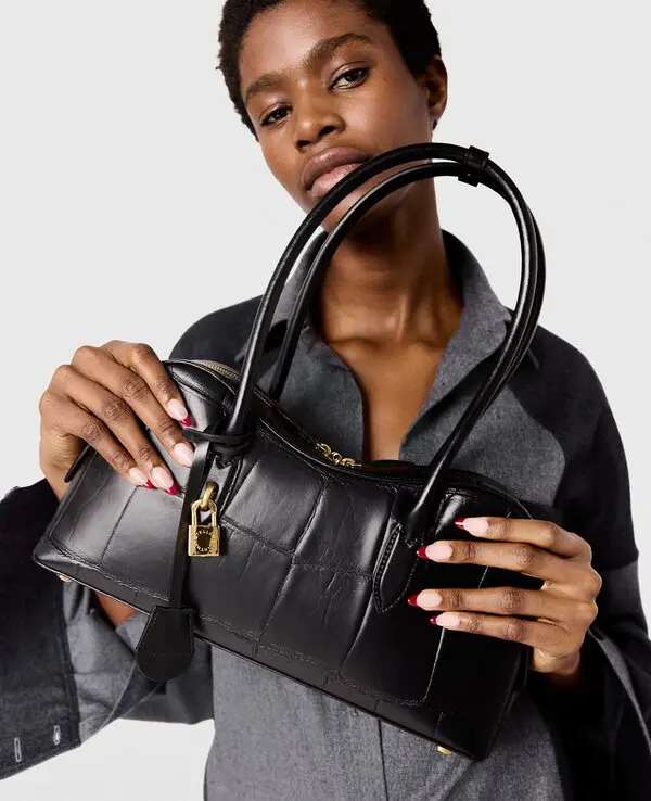 Stella McCartney Ryder Crocodile-embossed Shoulder Bag - Black