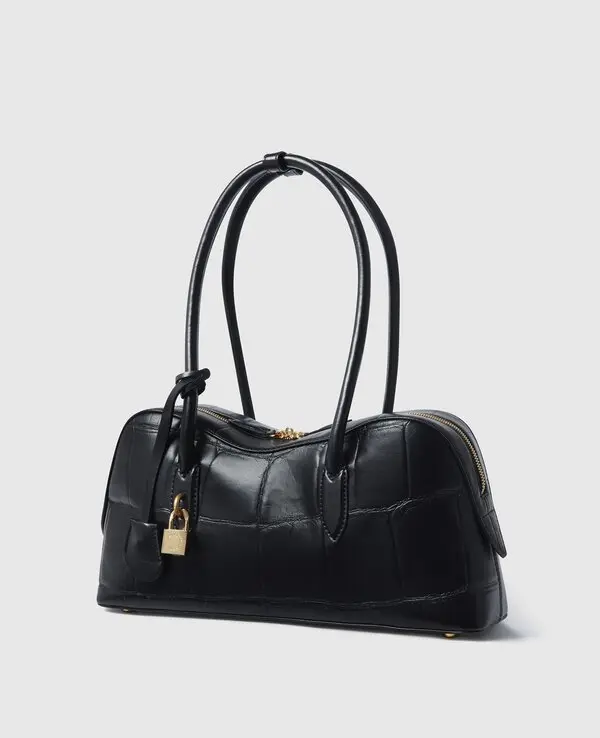 Stella McCartney Ryder Crocodile-embossed Shoulder Bag - Black