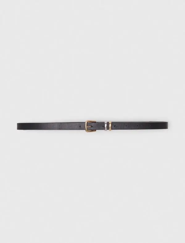 Maje Slim Leather Belt With Square Buckle - Black