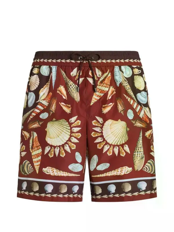 Dolce & Gabbana Shell-print Swim Shorts - Brown