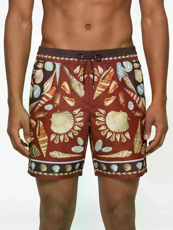 Dolce & Gabbana Shell-print Swim Shorts - Brown