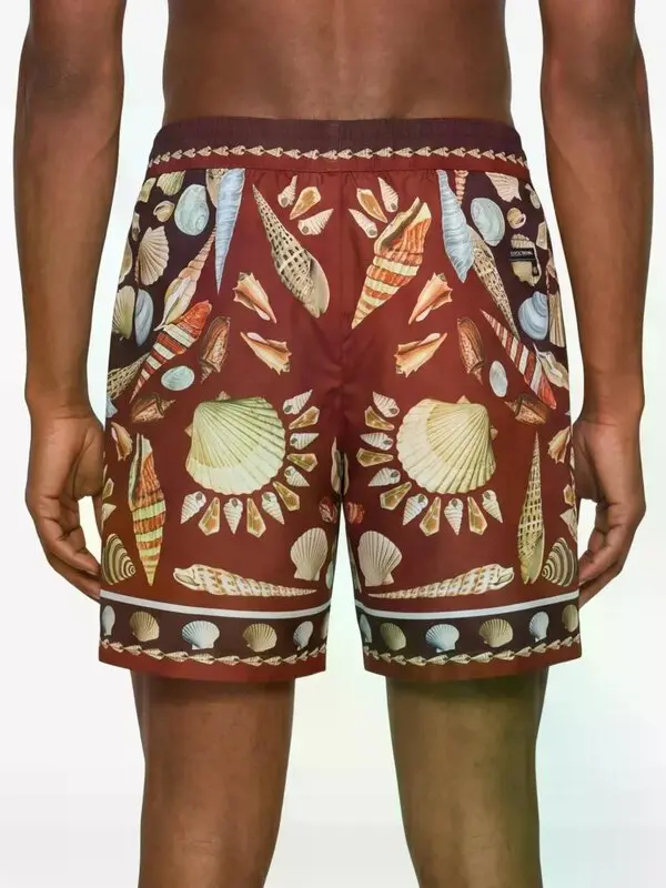 Dolce & Gabbana Shell-print Swim Shorts - Brown