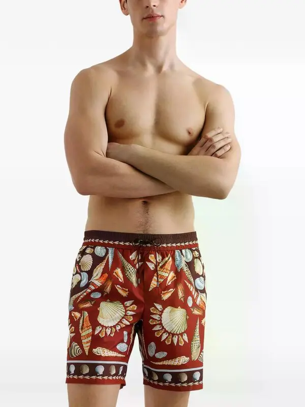 Dolce & Gabbana Shell-print Swim Shorts - Brown