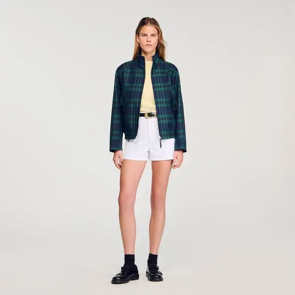 Sandro Checked Cropped Jacket - Green / Blue