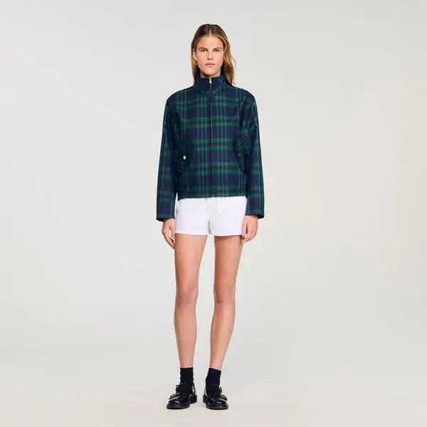 Sandro Checked Cropped Jacket - Green / Blue