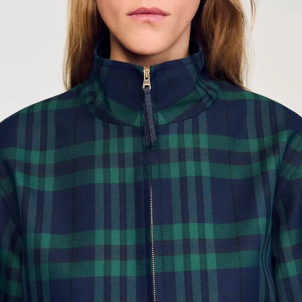 Sandro Checked Cropped Jacket - Green / Blue