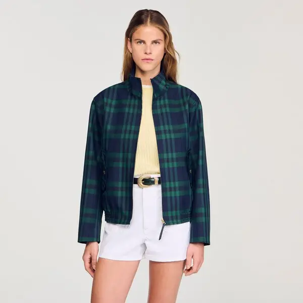 Sandro Checked Cropped Jacket - Green / Blue