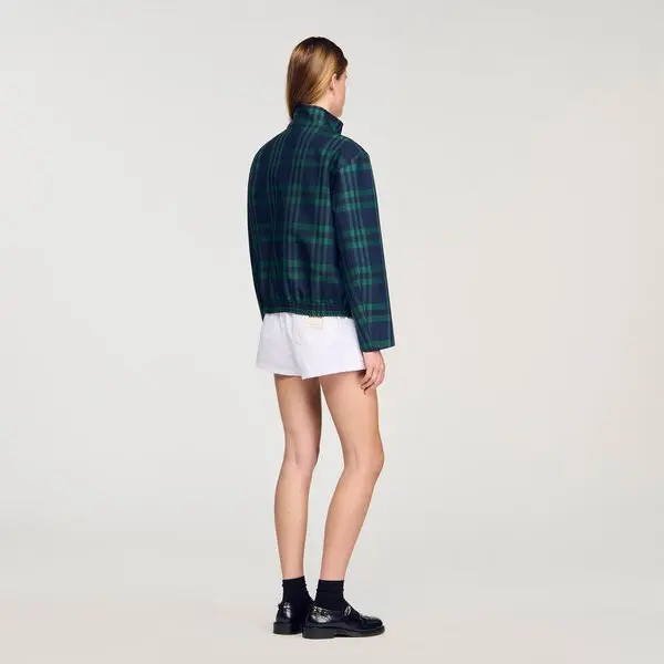 Sandro Checked Cropped Jacket - Green / Blue