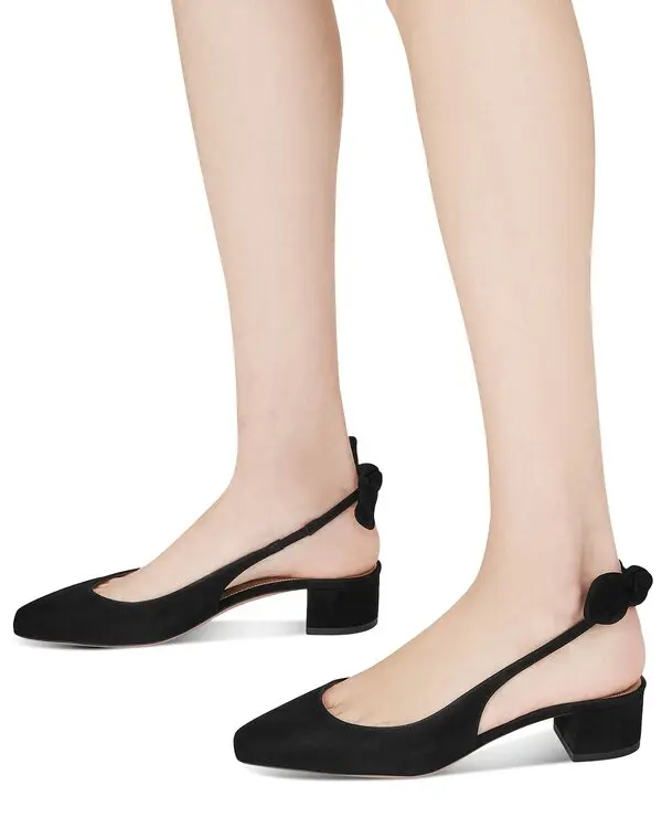 AQUAZZURA Very Bow Tie 35 Slingback Flats - Black