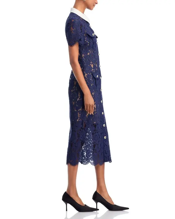 Self-Portrait Midi Dress With Lace Collar - Blue - 30% Off | Editorialist