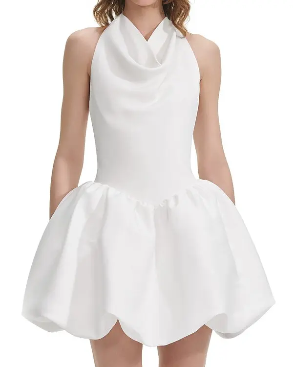 Self-Portrait Crepe Bubble-Hem Halter Mini Dress In White - 30% Off |  Editorialist