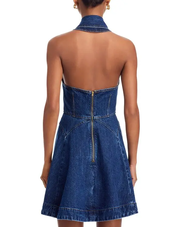 Self-Portrait Denim Halter Mini Dress In Blue - 40% Off | Editorialist