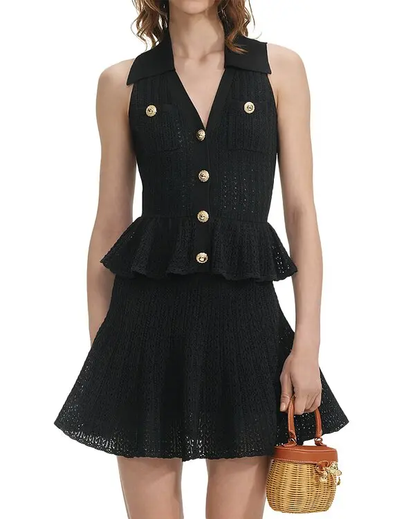 Self-Portrait Pointelle Knit Mini Dress In Black - 51% Off | Editorialist
