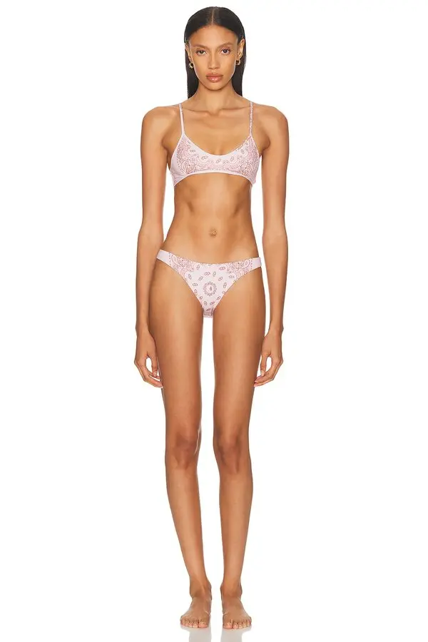 Attico Bandana Printed Bikini Set - Beige  Pale Pink  & Light Coral