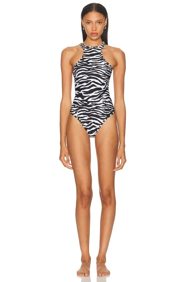 Attico Zebra Printed One Piece Swimsuit - White & Black