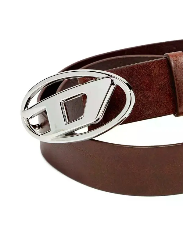 DIESEL® Leather Belt With Logo Buckle - Brown