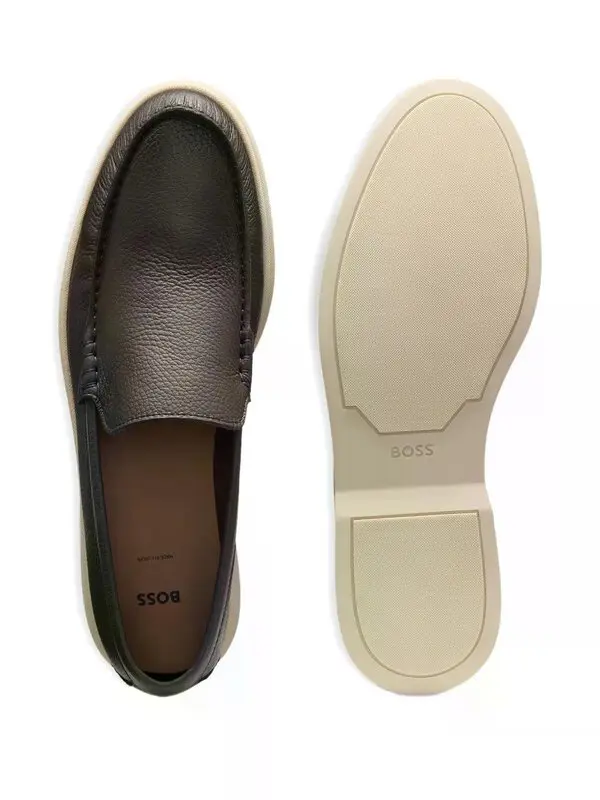BOSS Logo-detail Moccasins In Tumbled Leather - Brown