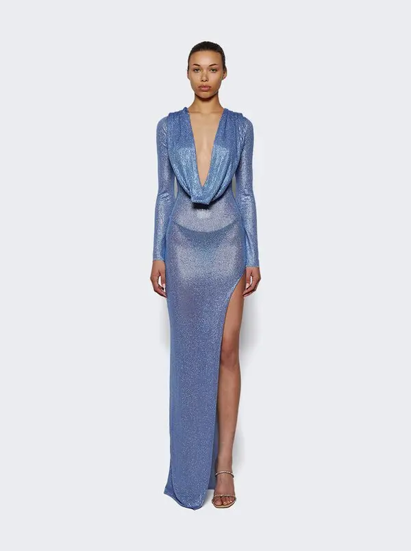 David Koma Plunge Neckline Rhinestone Gown