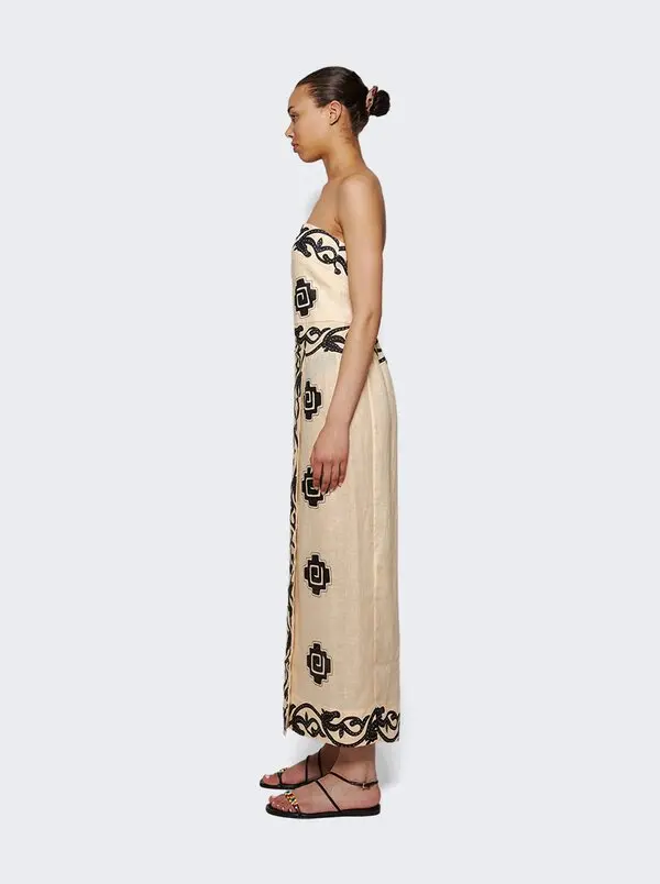 Johanna Ortiz Ancient Strapless Linen Midi Dress - Multi