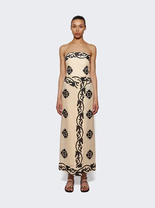 Johanna Ortiz Ancient Strapless Linen Midi Dress - Multi