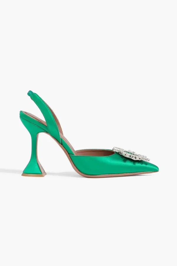 Amina Muaddi Begum Embellished Satin Slingback Pumps - Emerald