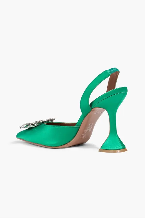 Amina Muaddi Begum Embellished Satin Slingback Pumps - Emerald