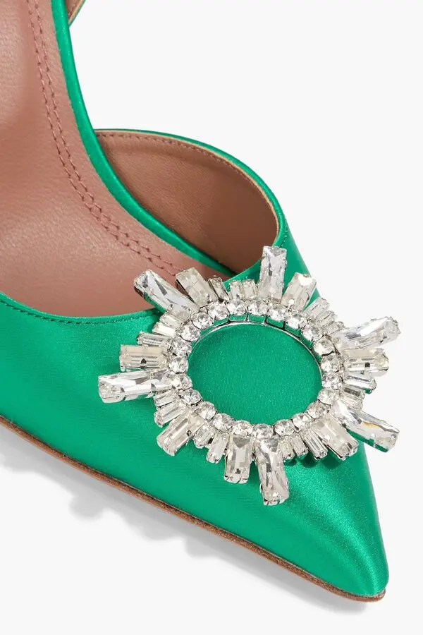 Amina Muaddi Begum Embellished Satin Slingback Pumps - Emerald
