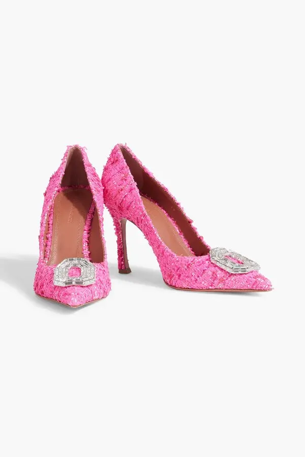 Amina Muaddi Camelia 90 Crystal-embellished Tweed Pumps - Pink