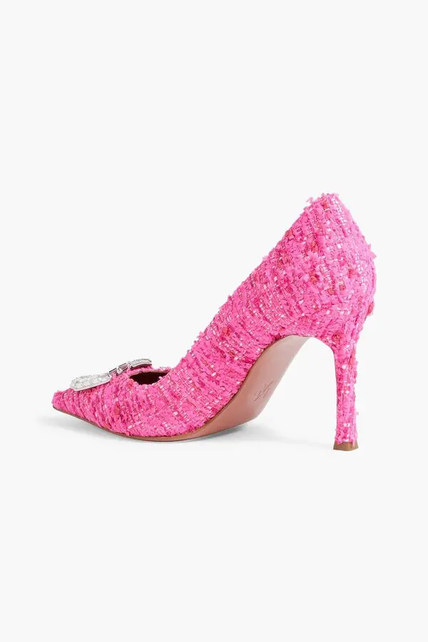 Amina Muaddi Camelia 90 Crystal-embellished Tweed Pumps - Pink
