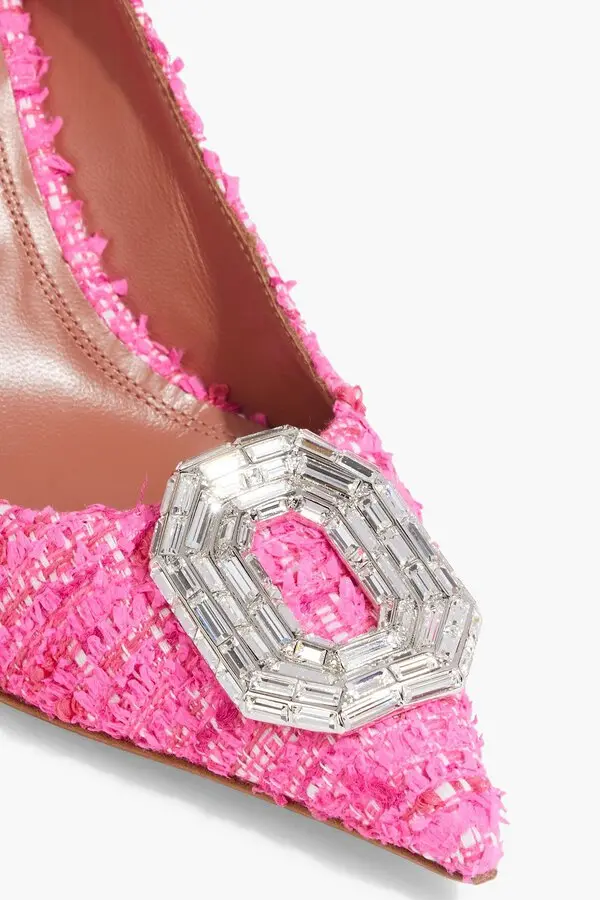 Amina Muaddi Camelia 90 Crystal-embellished Tweed Pumps - Pink