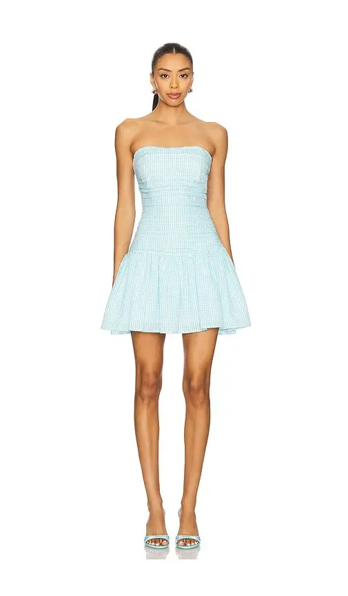 Line & Dot Suree Gingham Ruched Bodice Strapless Mini Dress