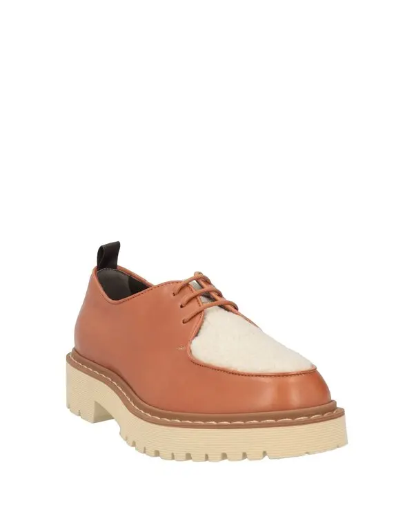 Hogan Lace-up Shoes In Leather And Textile Fibers - Tan