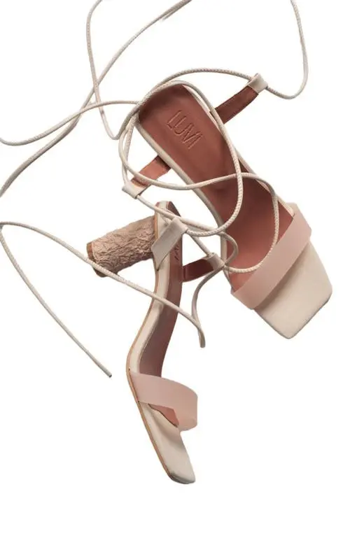 PROLOGUE SHOES Rhea Block Heel Sandal - Beige Faux Leather