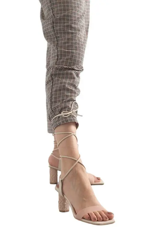 PROLOGUE SHOES Rhea Block Heel Sandal - Beige Faux Leather