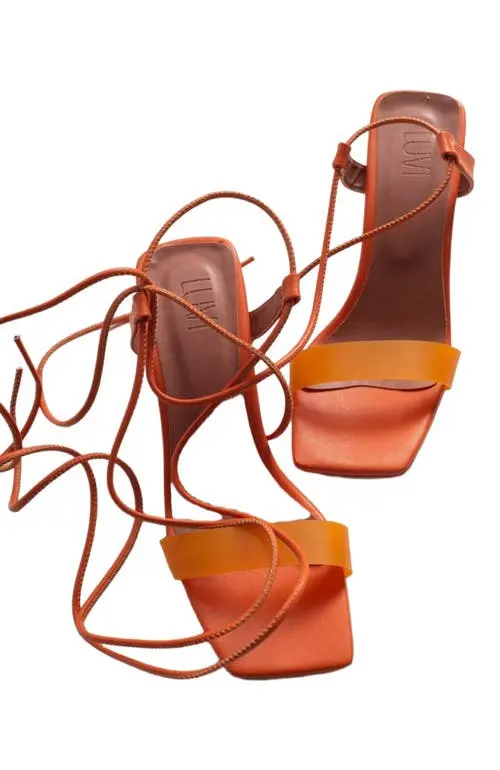 PROLOGUE SHOES Rhea Block Heel Sandal - Orange Faux Leather