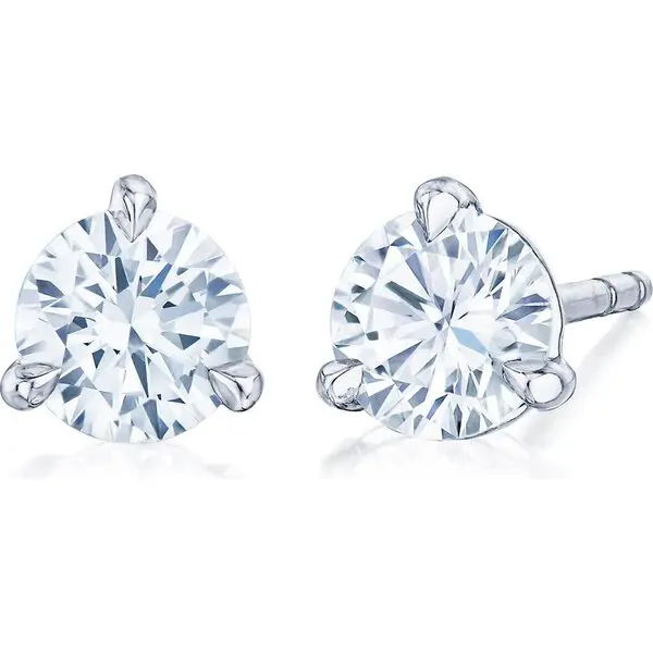 Kwiat Round Brilliant Cut Diamond Platinum Stud Earrings - White 1.0 Ctw
