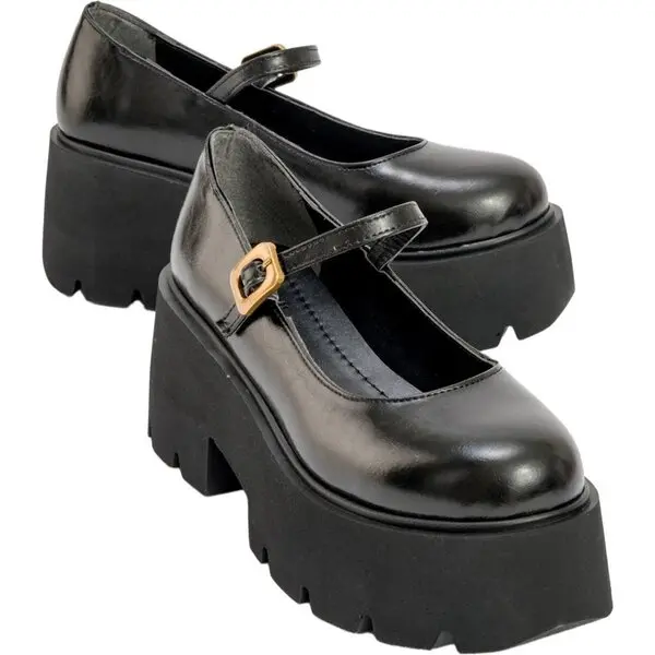 PROLOGUE SHOES Linley Platform Mary Jane Shoes - Black Faux Leather