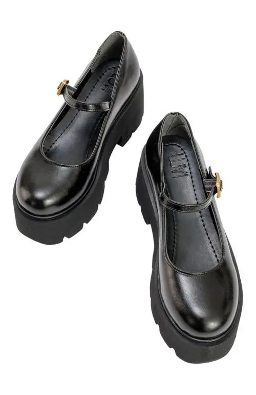 PROLOGUE SHOES Linley Platform Mary Jane Shoes - Black Faux Leather