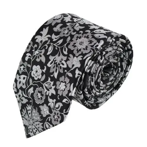 Trafalgar Floral And Vine Necktie - Black And Silver