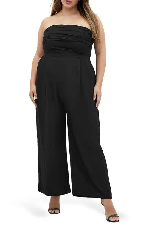 City Chic Jessa Strapless Jumpsuit - Black