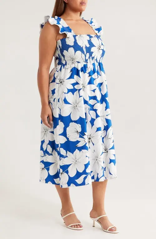 Anne Klein Smocked Ruffle Midi Dress
